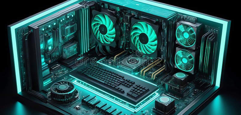 Isometric Liquid Cooling Tech in Computer Interior Stock Illustration ...