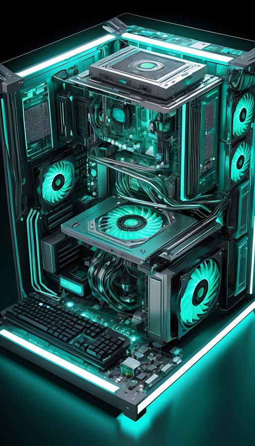Isometric Liquid Cooling Tech in Computer Interior Stock Illustration ...