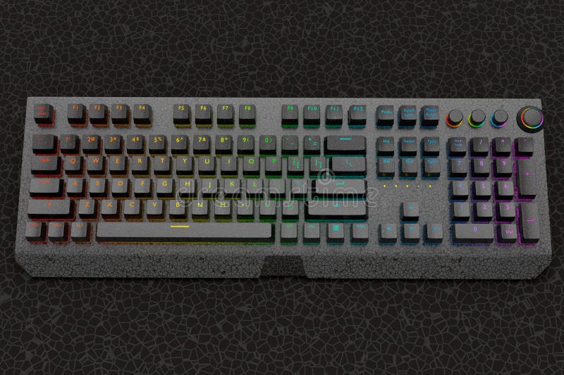 Realistic Computer Keyboard With Black Chrome Texture Isolated On Black