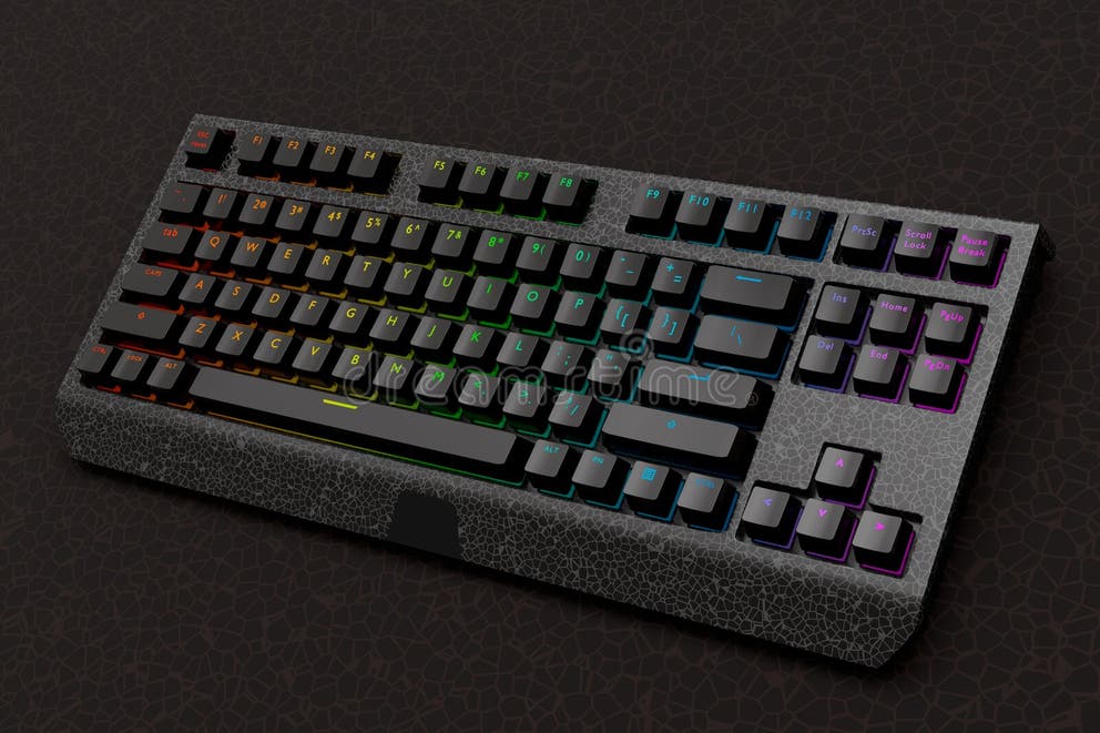 Realistic Computer Keyboard with Black Chrome Texture Isolated on Dark ...
