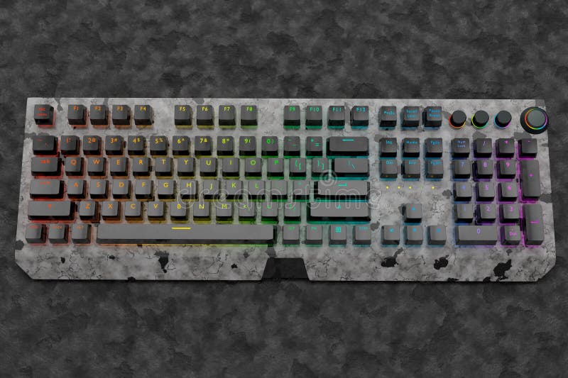 Realistic Computer Keyboard With Black Marble Texture Isolated On Black