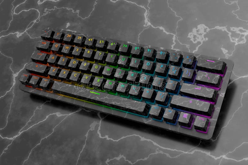 Realistic Computer Keyboard With Black Marble Texture Isolated On Dark