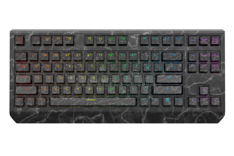 Realistic Computer Keyboard with Black Marble Texture Isolated on White ...