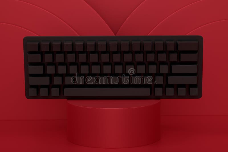 Realistic Computer Keyboard on Cylinder Podium with Step on Monochrome ...