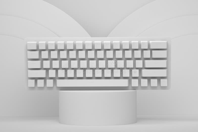 Realistic Computer Keyboard on Cylinder Podium with Step on Monochrome ...