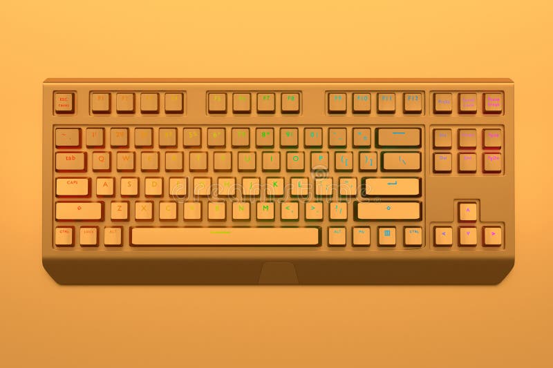 Realistic Computer Keyboard With Golden Chrome Texture Isolated On Gold