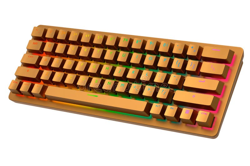 Realistic Computer Keyboard With Golden Chrome Texture Isolated On