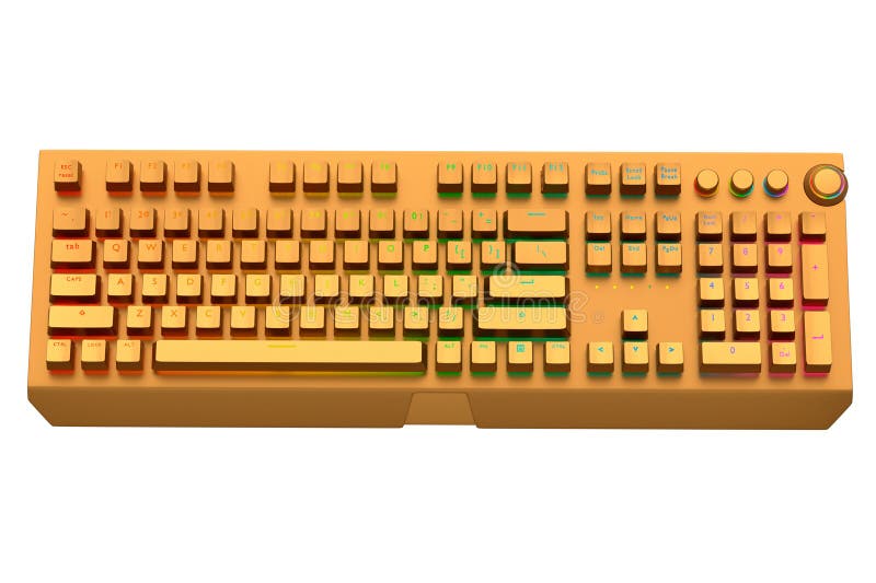 Realistic Computer Keyboard with Golden Chrome Texture Isolated on ...