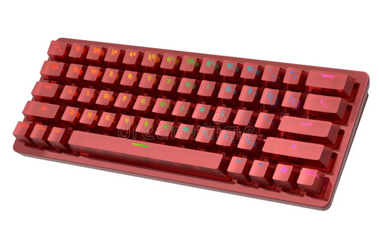 Realistic Computer Keyboard with Red Chrome Texture Isolated on White ...
