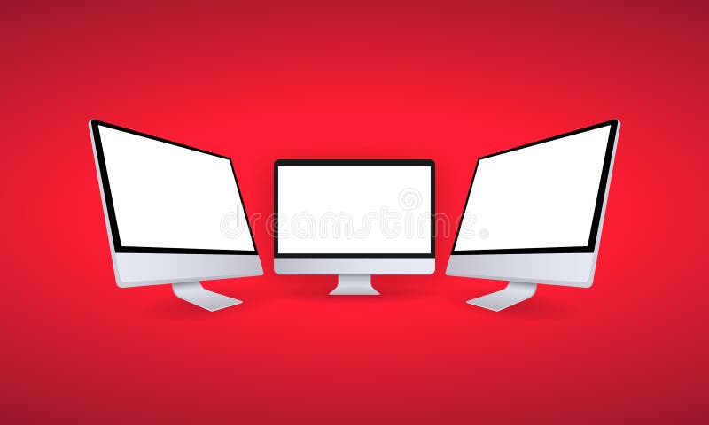 Realistic Computer Monitor in Front and Side View. Metal Desktop Mockup ...