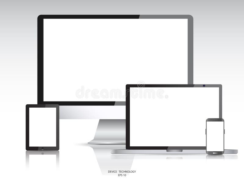 Realistic Computer Monitor, Laptop, Tablet and Mobile Phone Stock ...