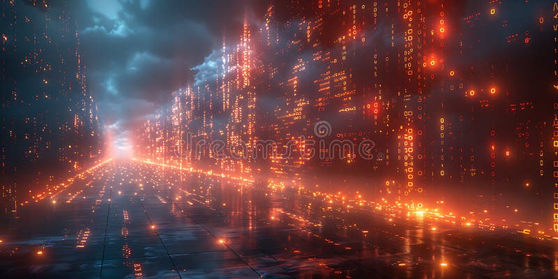 Realistic Computer Programming Scene With Technology Backdrop Stock