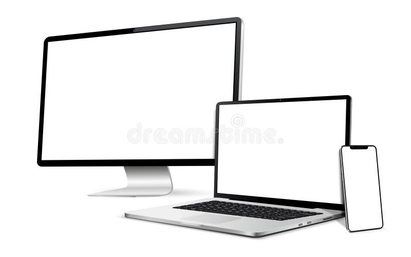Realistic Computer Screen with Laptop and Mobile Phone. Flat Lay ...