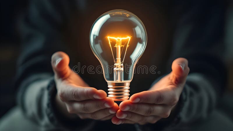 Realistic Concept of Hands Holding a Light Bulb Stock Illustration ...