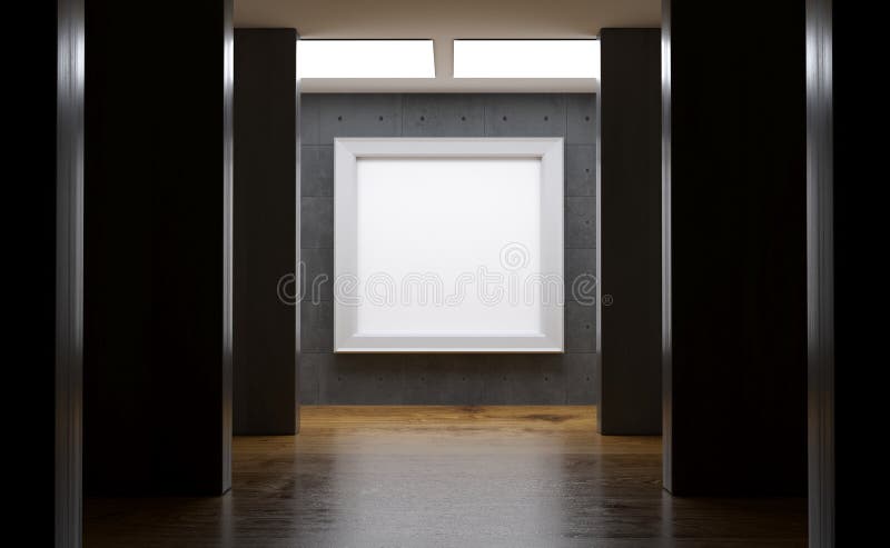 Realistic Concrete Gallery Room with Big Empty Frame Stock Illustration ...