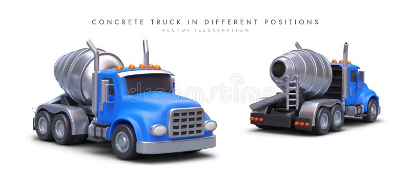 Realistic Concrete Mixer in Different Positions. Isolated Vector Object ...