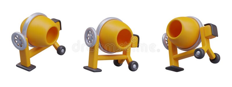 Realistic Concrete Mixer with Empty Drum. Set of Vector Objects in ...