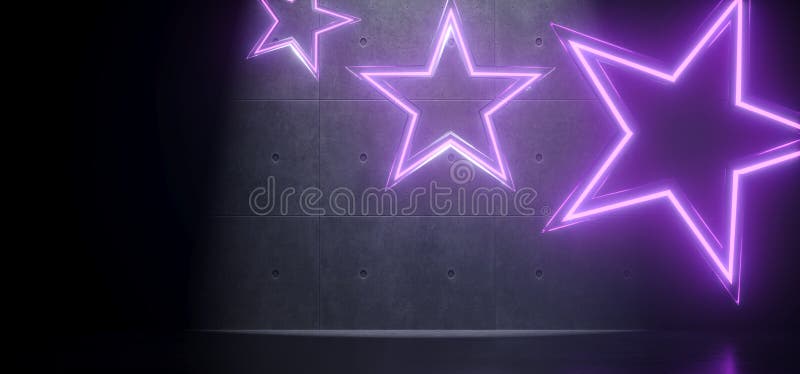 Realistic Concrete Room with Star Neon Lights Stock Illustration ...