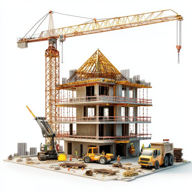 Realistic Construction Site with Cranes and Buildings Under ...