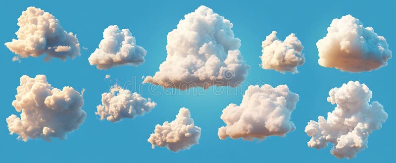 Realistic Cumulus Clouds Collection 3D Rendered Fluffy White Clouds ...