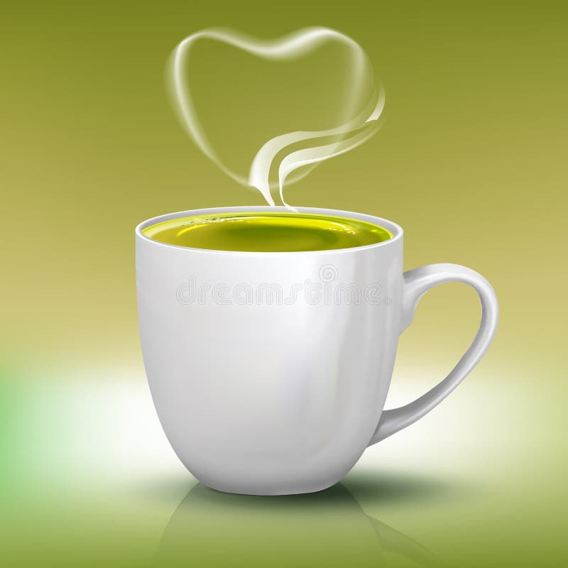 Realistic Cup of Green Tea with Heart Shape Steam, Vector Object ...