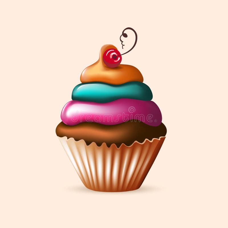 Realistic cupcake on white stock vector. Illustration of bakery - 93134388