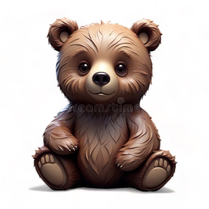 Realistic Cute Bear 3D Model Isolated on White Background Stock ...