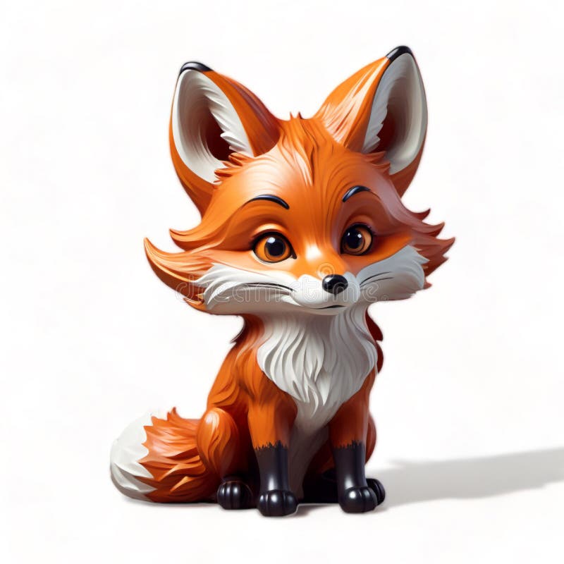 Realistic Cute Fox 3D Model Isolated on White Background Stock ...
