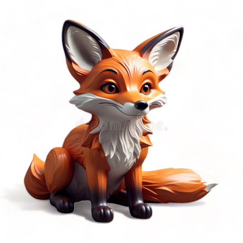 Realistic Cute Fox 3D Model Isolated on White Background Stock ...