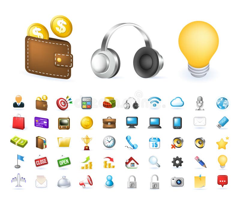 Realistic Cute Icons on White Background . Isolated Vector Illustration ...