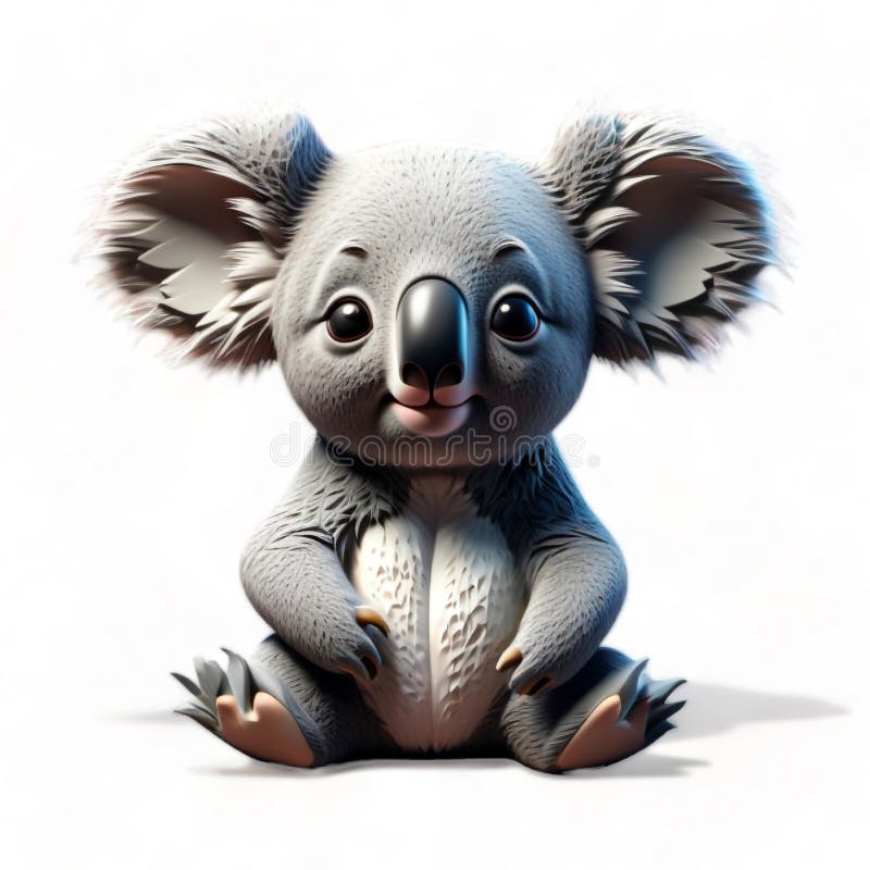 Realistic Cute Koala 3D Model Isolated on White Background Stock ...