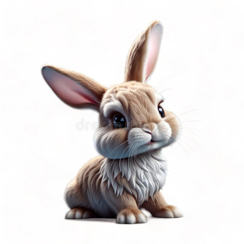 Realistic Cute Rabbit 3D Model Isolated on White Background Stock ...