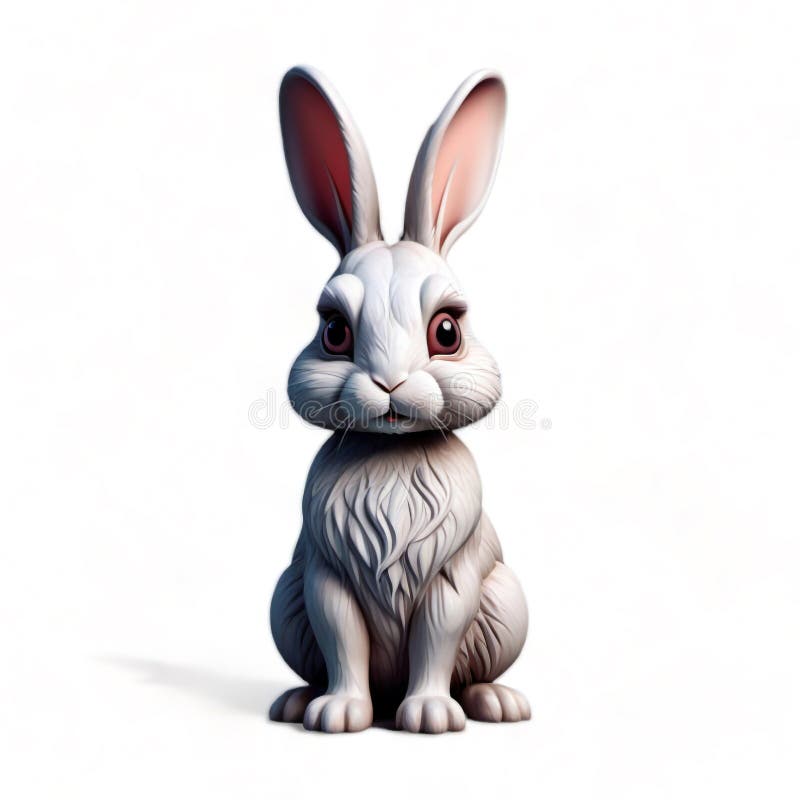 Realistic Cute Rabbit 3D Model Isolated on White Background Stock ...