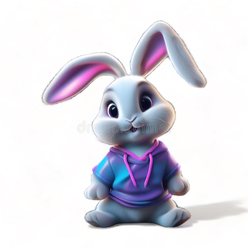 Realistic Cute Rabbit 3D Model Isolated on White Background Stock ...