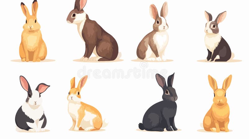 Realistic Cute Rabbits from Different Breeds Set for Design Projects ...
