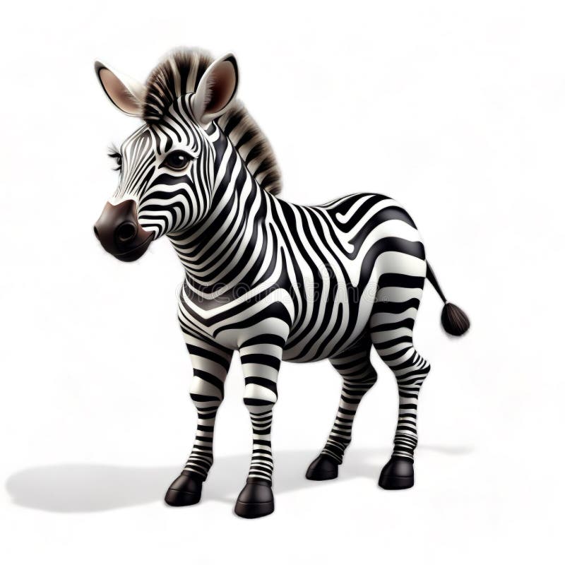 Realistic Cute Zebra 3D Model Isolated on White Background Stock ...