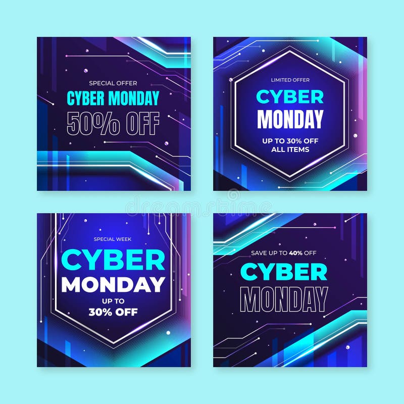 Realistic Cyber Monday Instagram Posts Collection Vector Design Stock ...