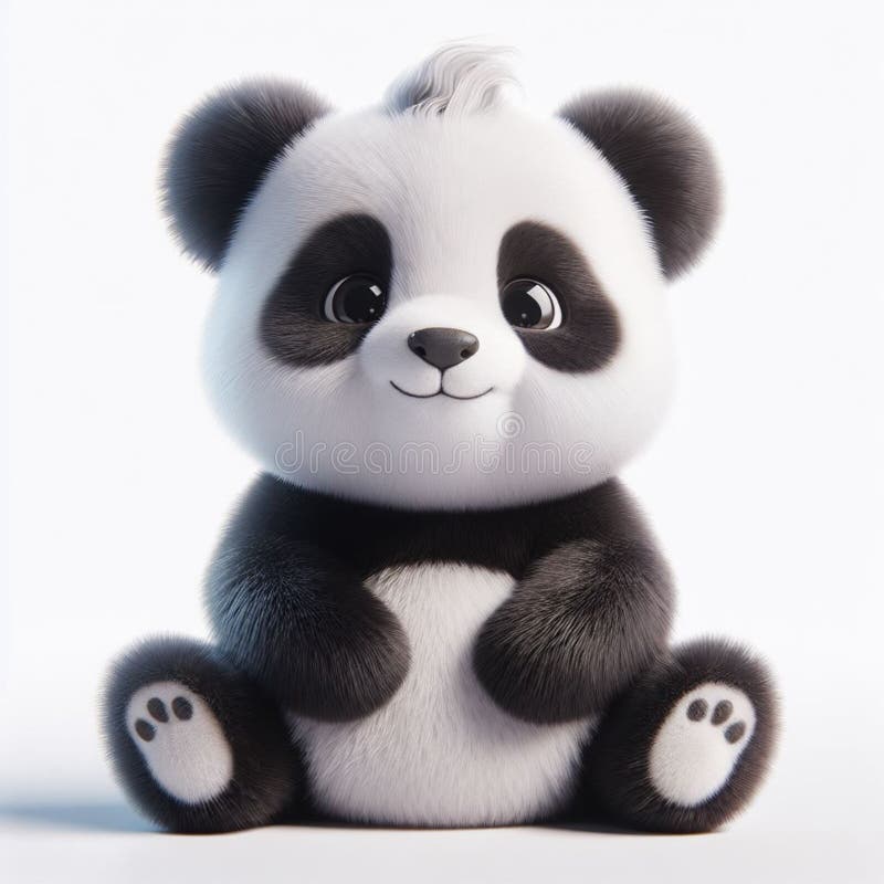 A Realistic 3D Animation Cute Panda with White Background Stock ...