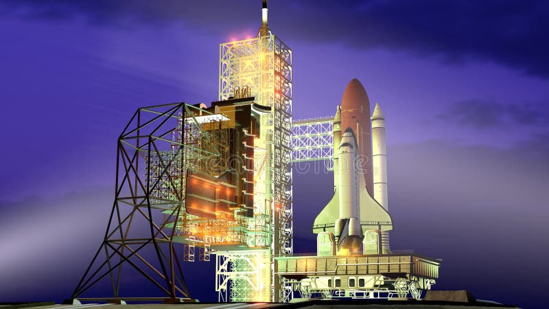 Realistic 3D Animation of Space Shuttle Ready To Launch in Night ...