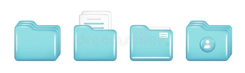 Realistic 3d Blue Folder, Document, User Icon, Sheet of Paper ...