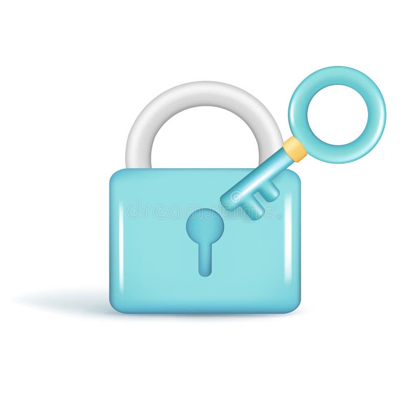 Realistic 3d Blue Glossy Closed Lock and Key. Data Protection, 3d ...