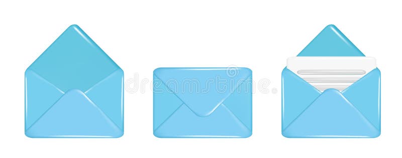Realistic 3d Blue Sealed Mail Envelope, Open Mail Envelope and Postal ...