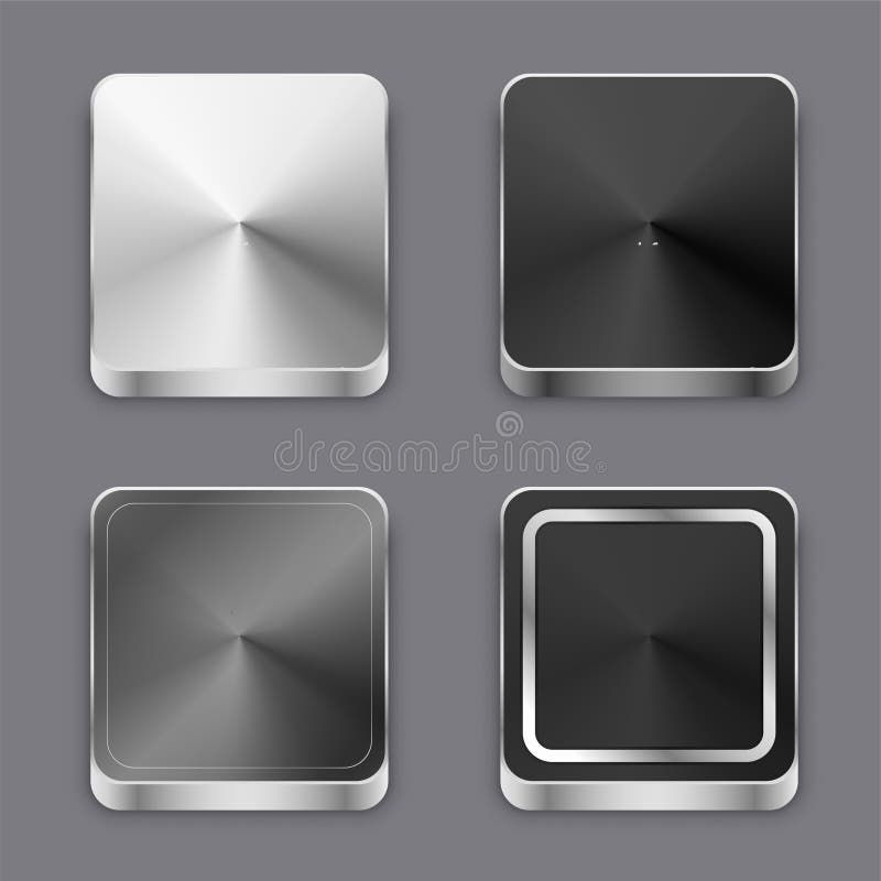Realistic 3d Brushed Metal Buttons or Icons Set Stock Vector ...