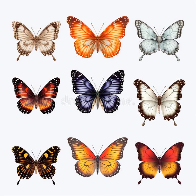Realistic 3d Butterflies in Eight Different Colors - Chic Illustrations ...