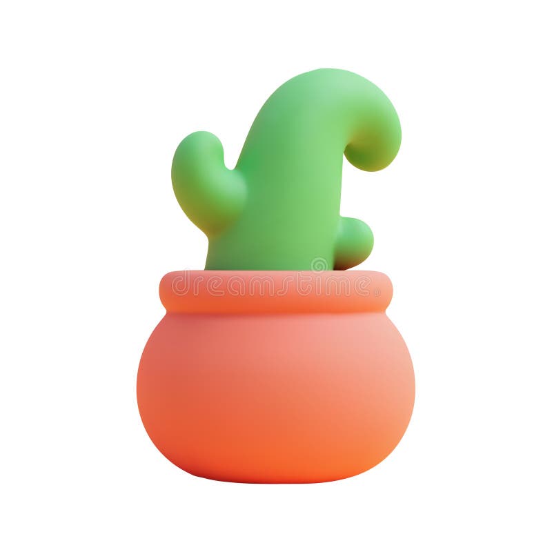 Realistic 3d Cartoon Cactus in a Orange Pot with a Matte Finish on a ...