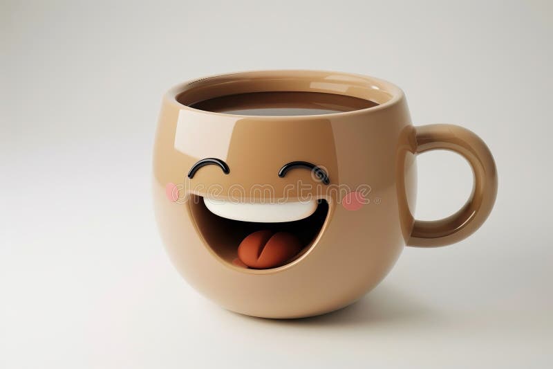 Realistic 3D Cartoon Coffee Character. Cheerful 3D Rendering of a ...