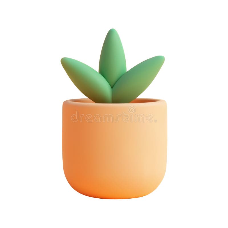 Realistic 3d Cartoon Plant in a Orange Pot with a Matte Finish on a ...