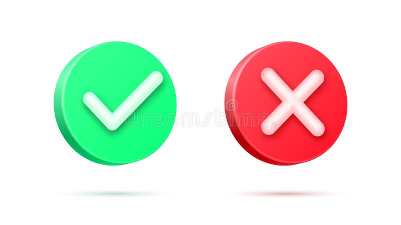 Realistic 3d Check Mark Right and Wrong Button Stock Vector ...