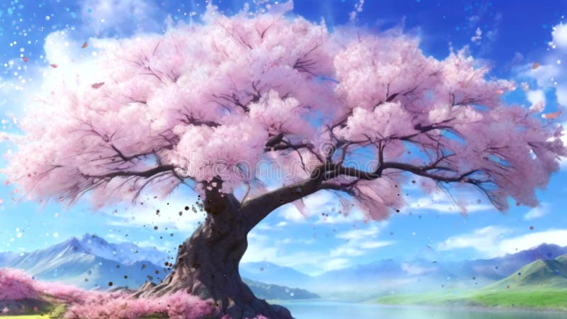 Realistic 3D Cherry Blossom Tree View. 4k Seamless Loop Video Stock ...