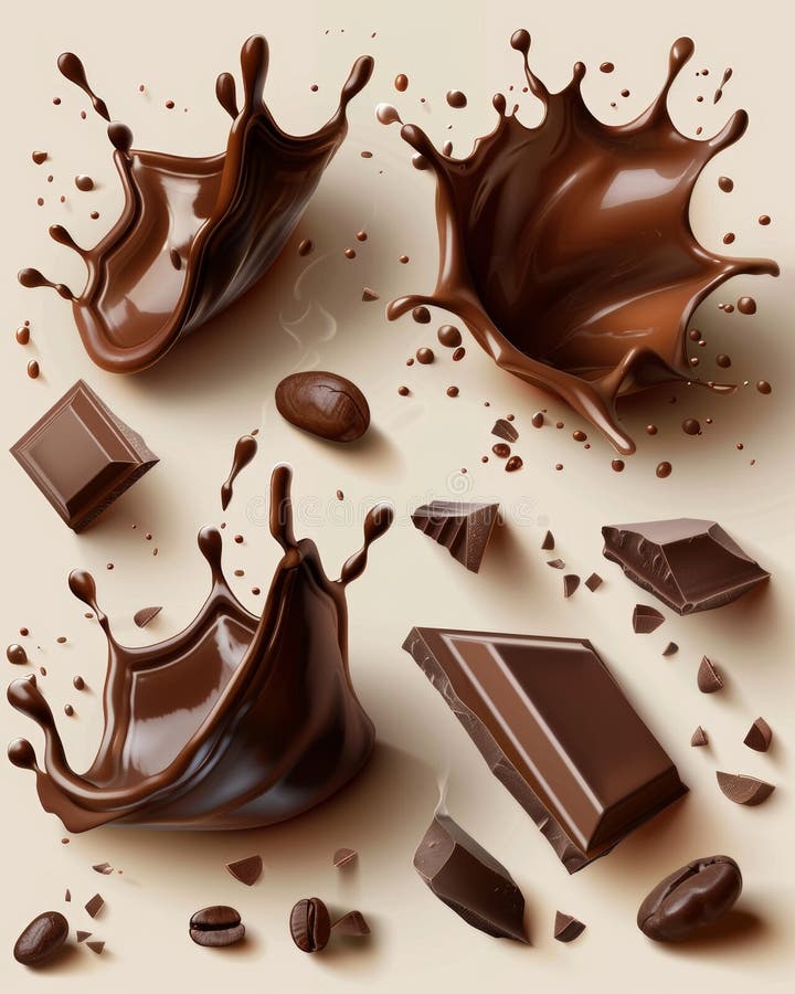 Realistic 3D Chocolate Splash Vector Set Generative AI Stock Photo ...